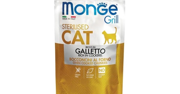 MONGE GRILL CAT STERILISED RICH IN COCKEREL 28/85GR