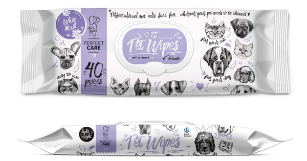 PERFECT CARE PET WIPES ΜΕ ΧΛΩΡΕΞΙΔΙΝΗ WHITE MUSK (40 μαντ.)
